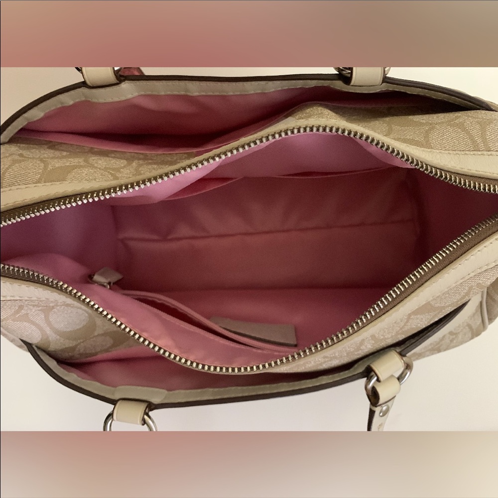 Coach Beige Canvas Pink And White Stripe Handbag - Gem